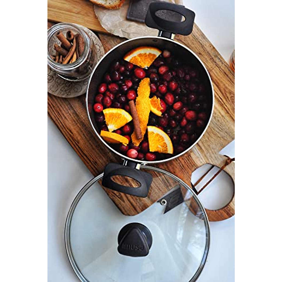 IMUSA USA 5 Quart Talent Master Line Nonstick Dutch Oven with Glass lid & Thermal Signal, Brown, (IMU-20077)