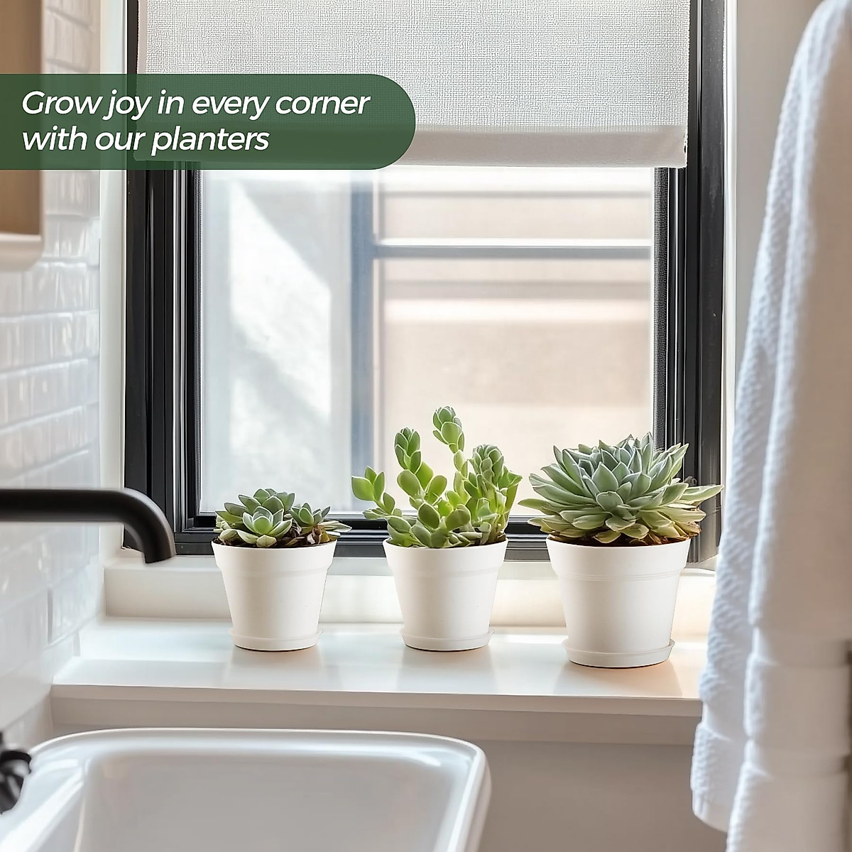 T4U 4 Inch Plant Pots 8-Pack - Small Plastic Planter with Drainage Hole and Saucer, Decorative Nursery Pot Bulk for African Violet, Snake Plant, Succulent and All House Plants Indoor (White)