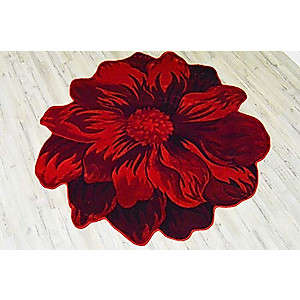 PLANET RUGS Flowers 3D Effect Hand Carved Thick Artistic Floral Flower Rose Botanical Shape Area Rug Design 305 Red 6'6''x6'6'' Round