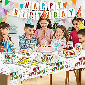 TeeFity 170 Pcs Confetti Birthday Party Tableware Set, Party Table Colorful Supplies Include Disposable Paper Plates, Napkins, Cups, Straws, Tablecloth, Banner and Forks Spoons for 24 Guests