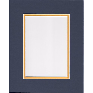 16x20 Navy Blue and Sun Yellow Double Picture Mat, Bevel Cut for 12x16 Picture or Photo