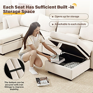 JMYMRY Modular Sectional Sofa, Convertible U Shaped Sofa Couch with Storage, Flexible Modular Combinations Fabric Couch for Living Room, Beige