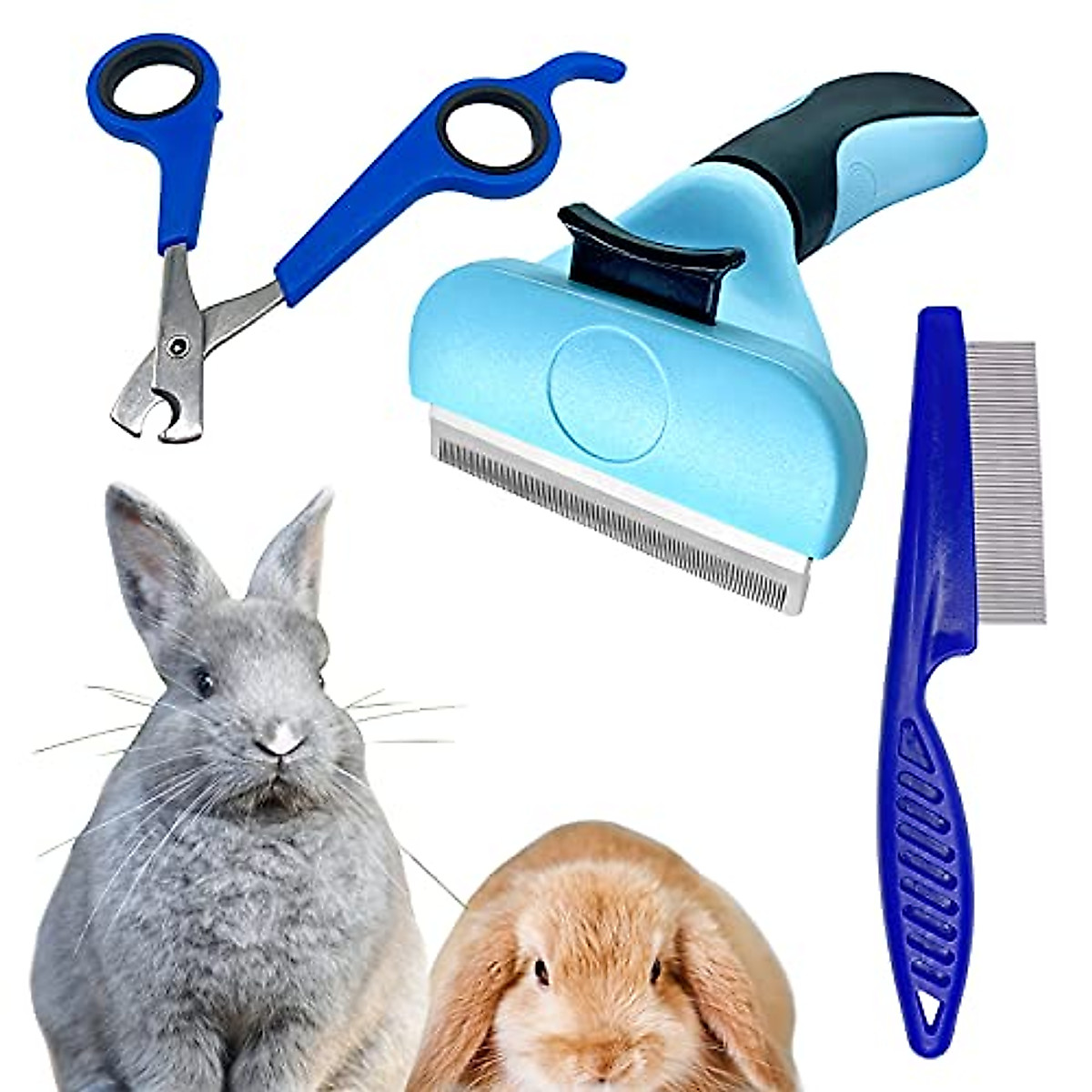 Falltail 3pcs Rabbit Bunny Grooming Kit with Bunny Grooming Brush Nail Clipper Grooming Comb for Rabbit Bunny Guinea Pig Shedding
