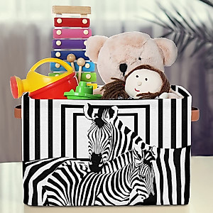 Funky Qiu African Animal Zebra Storage Basket Cube Black White Large Toys Storage Box Bin with Handle Collapsible Closet Shelf Cloth Organizer for Nursery Bedroom,15x11x9.5 in,2 Pack