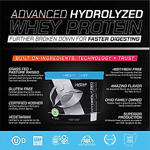 Muscle Feast Grass-Fed Hydrolyzed Whey Protein Powder, All Natural Hormone-Free, Unflavored, 5lb