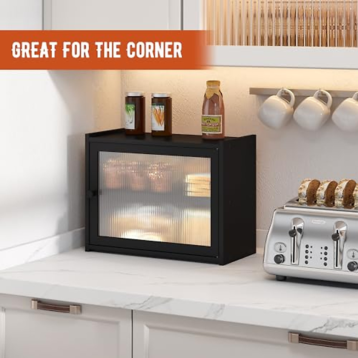 GHWIE Bread Box for Kitchen Countertop Large Bread Box Farmhouse Bread Container Bread Storage with Window Bread Holder Black