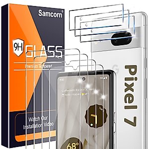 [4+3Pack] Glass Screen Protector for Google Pixel 7 5G, 9H Tempered Glass, Ultrasonic Fingerprint Compatible,HD Clear Case Friendly