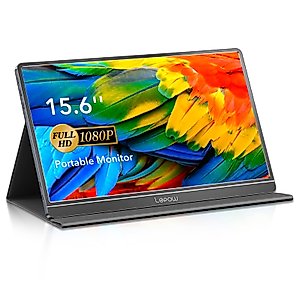 Lepow Portable Monitor Latest 15.6 Inch FHD 1080P Ultra Slim Computer Display, IPS Eye Care Travel Screen with Dual Speakers, Smart Cover, Support Type-C HDMI for Laptop Phone PC Switch Xbox