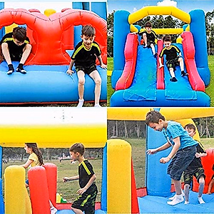 Inflatable Castle and Slide,Outdoor Large Children Trampoline Square Two-Track Slide Park Naughty Castle Toys Square Playground Colors
