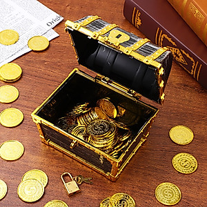 FAVOMOTO Pirate Treasure Chest, Treasures Collection Storage Wood Storage Box Chest with Lock and Key for Christmas Pirate Party Favors