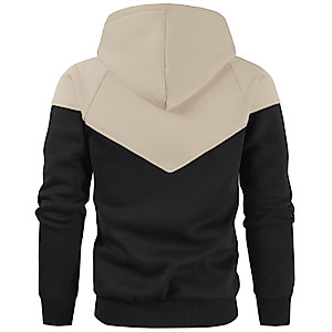 Niceif Men's Midweight Fleece Pullover Hoodies Casual Color Block Hooded Sweatshirt with Pockets, Beige Black M