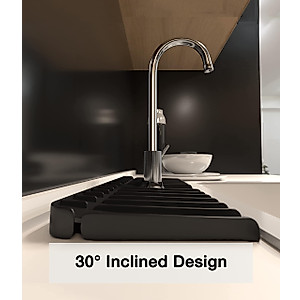 BLISSY LIFE Kitchen Sink Splash Guard - Silicone Mat Behind Faucet, Handle Drip Water Catcher Tray, Counter Backsplash Protector for Bathroom Kitchen RVs Farmhouse - 14 Inches (Black)