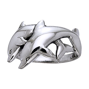 Sterling Silver Playing Twin Dolphins Ocean Nautical Ring Size 6(Sizes 5,6,7,8,9,10,11,12,13,14)