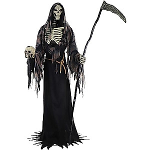 Haunted Hill Farm Motion-Activated 7-Ft. Tall Rotting Reaper, Plug-in Talking Scare Prop Animatronic for Indoor or Covered Outdoor Creepy Halloween Decoration