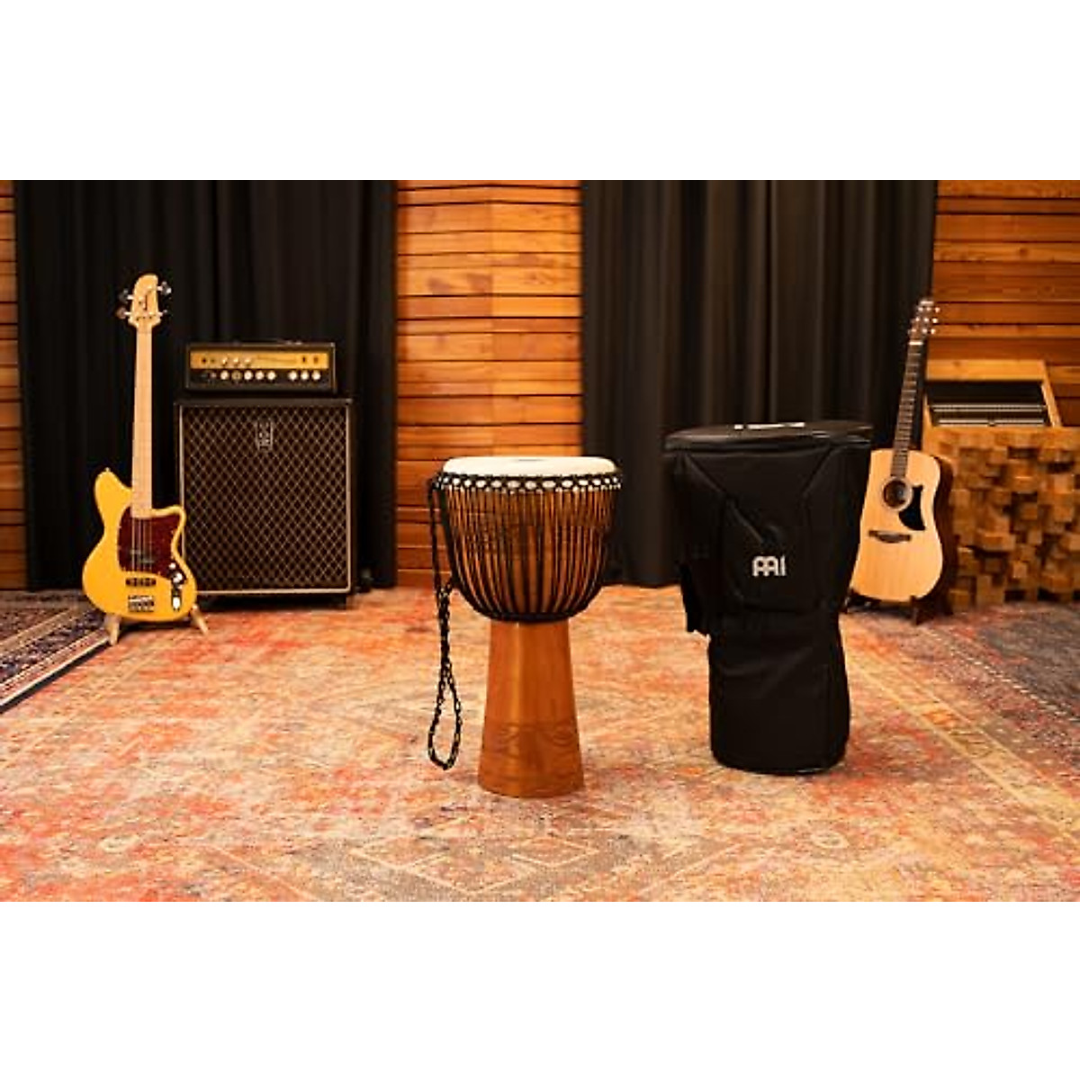 Meinl Percussion ADJ2-XL+BAG African Style Rope Tuned 13-Inch Wood Djembe with Bag, Brown