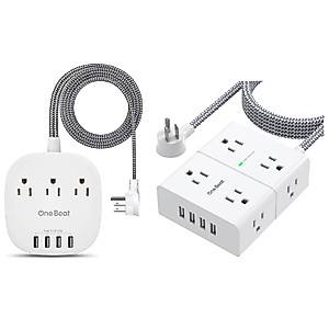 Desktop Power Strip with Multi Outlet 4 USB Ports, Flat Plug Long Braided Extension Cords for Home Office, ETL Listed