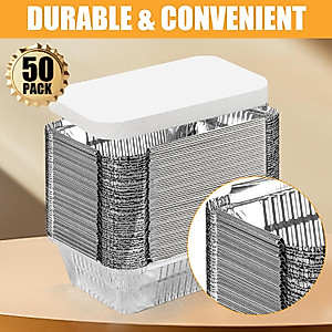 IJRPLM 50 Pack Foil Pans with Lids,2.25 LB Aluminum Pans with Lids,Foil Food Containers,Disposable Takeout Pans For Catering Baking Takeout-50 Pans and 50 Cardboard Covers(8.5"×6")