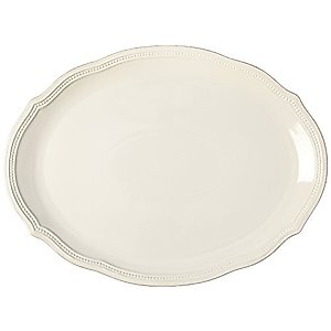 Lenox White French Perle Bead 16" Oval Serving Platter, 3.95 LB