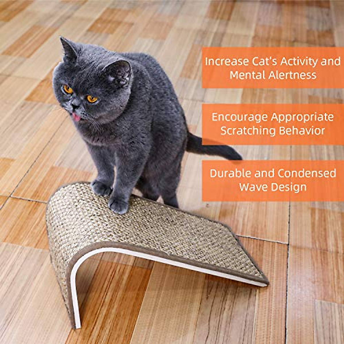 Lahas Cat Scratch Pad,Scratching Ramp,Cat Floor Scratcher,100% Natural Sisal,Wooden Structure,Cat Toy