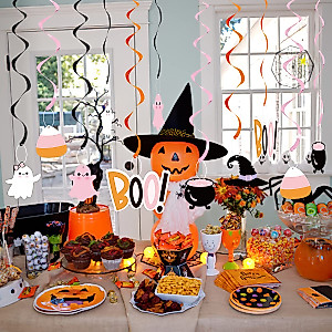 20Pcs Halloween Party Hanging Swirl,Cute Pink Ghost Sugar Bat Boo Ceiling Hanging Streamers for Halloween Baby Shower,Kids Halloween Birthday Themed Party,Halloween Party Swirl Decorations