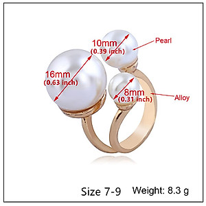 3 Pearls Promise Ring for Women Girls Statement Expandable Adjustable Big Imitation Pearl Ball Open Band Wrap Rings Comfort Fit Engagement Wedding Mother's Day Christmas Jewelry Size 7-9