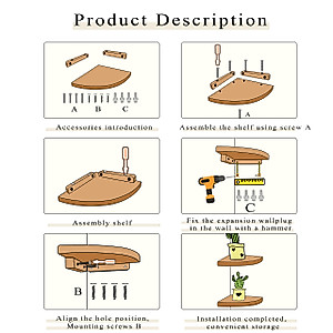 Increased Fire Corner Wall Shelf Wall Mounted Wood Round Floating Shelves Hanging Plant Shelf Kitchen Bathroom Speaker Large Carbonize