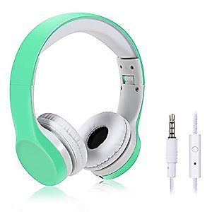 YUSONIC Kids Headphones Kid Toddler Headphones with mic & Audio Sharing Port+ Volume Limited, Boys Girls Baby Children Toddlers Laptop Tablet Phones Class Travel Airplane use (Green)