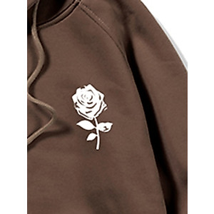 Floerns Men's Graphic Print Long Sleeve Drawstring Hoodie Pullover Sweatshirt Coffee Brown L