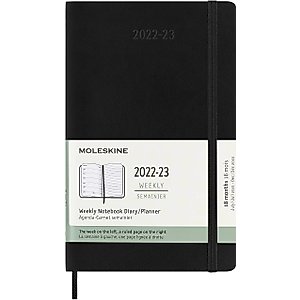 Moleskine Classic 18 Month 2022-2023 Weekly Planner, Soft Cover, Large (5" x 8.25"), Black