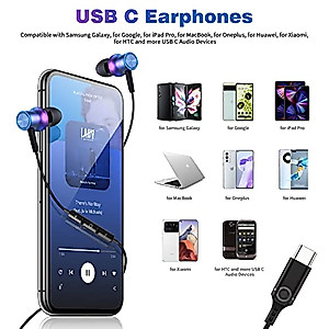COOYA USB C Headphone Type C Wired Earbuds for iPad Pro Mini 6 Magnetic Noise Isolation in-Ear Headsets with Microphone for Samsung Galaxy S23 S22 Ultra S21 S20 Flip Fold 4 A53 Pixel 7 6 Oneplus 10 9