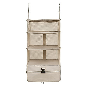 Surblue Hanging Closet Storage Bag Collapsible 3-Shelf Washable Oxford Fabric with 2 Hooks (L 11.41 * 11.41 * 19.68in, Beige)