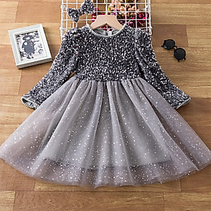 TTYAOVO Girls Sequins Long Sleeve Princess Party Dress Size 120 (4-5 Years) 1908 Grey-a