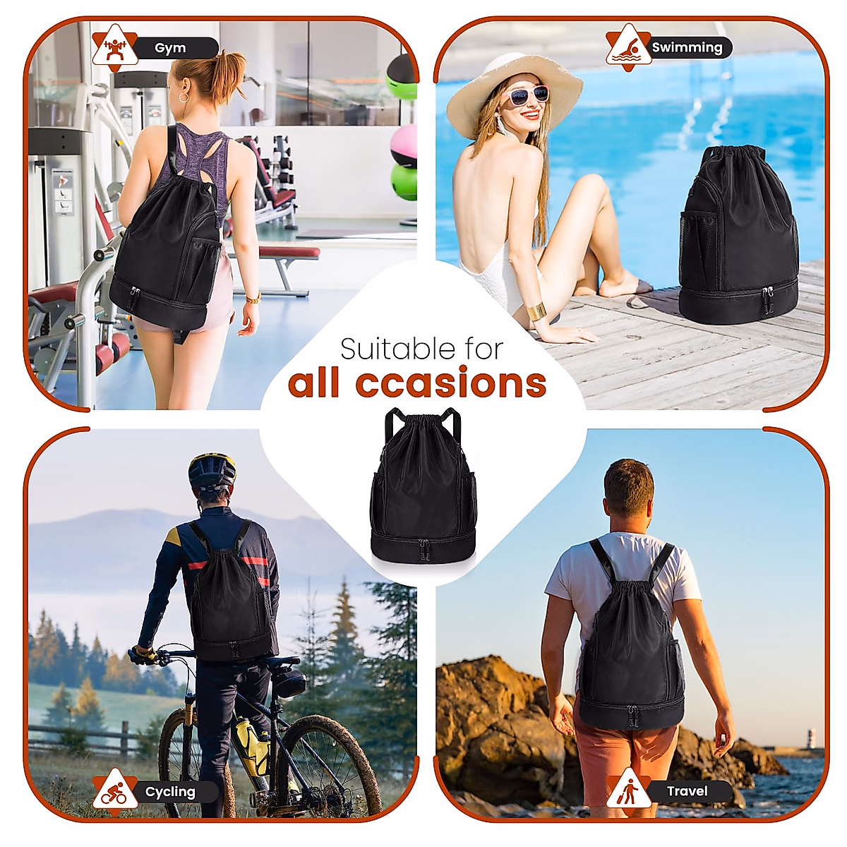 Ball Bag Drawstring Backpack Gymbag Water Resistant Sports Sackpack with Shoe Compartment,Multiple Pockets Soccer Bag with Zipper,Basketball Bag Suitable for Travel or Fitness