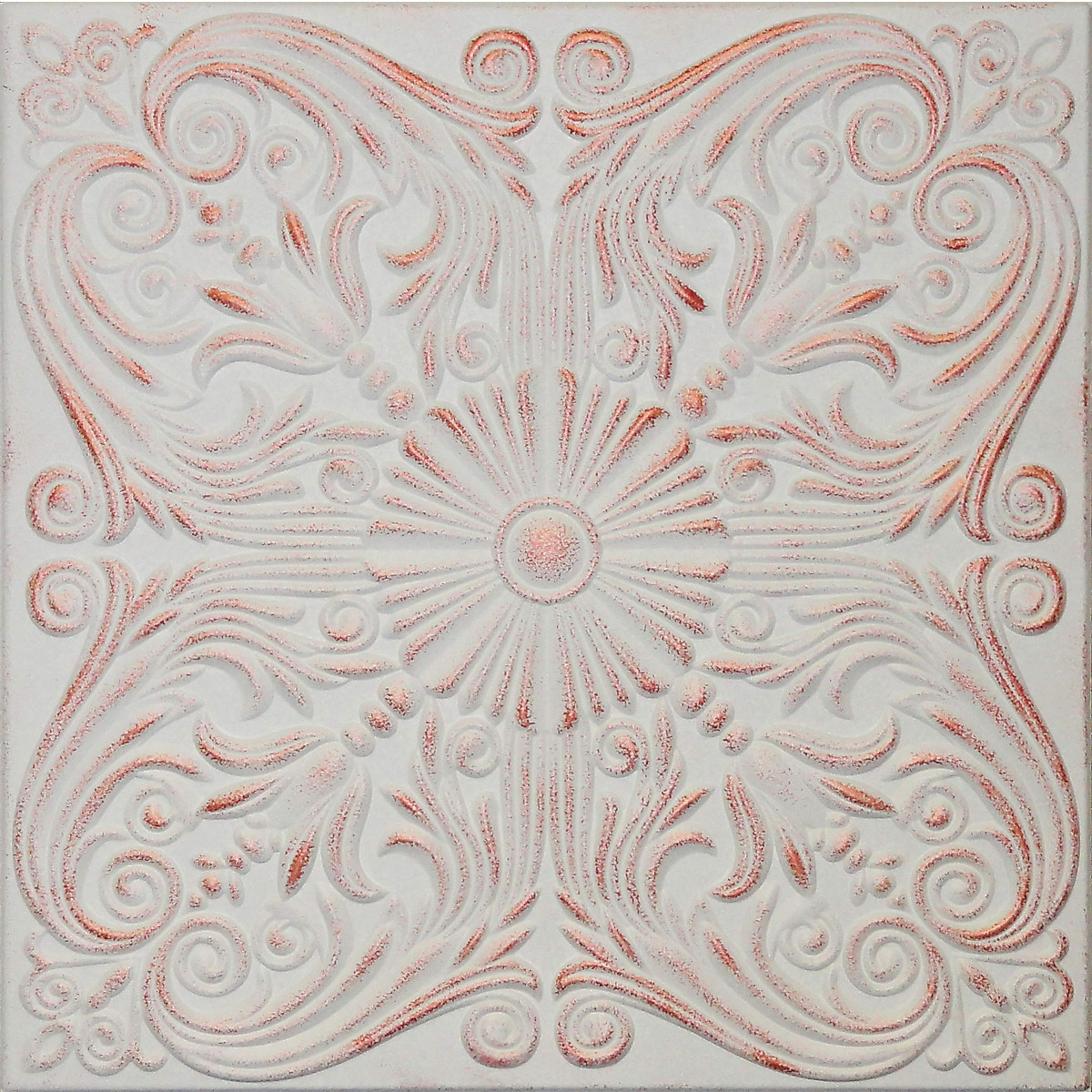 R39A White Satin Washed Copper 20x20 Amazing Styrofoam Tin Look Ceiling Tiles Easy to Glue Up On Any Type of Surface
