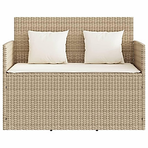 vidaXL Outdoor Loveseat Bench - Beige Poly Rattan, Weather-Resistant Patio Furniture with Cushions, Under-Seat Storage, and Gas Spring