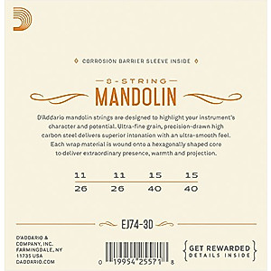 D'Addario EJ74-3D Mandolin Strings Phosphor Bronze 11-40 Medium 3-Pack