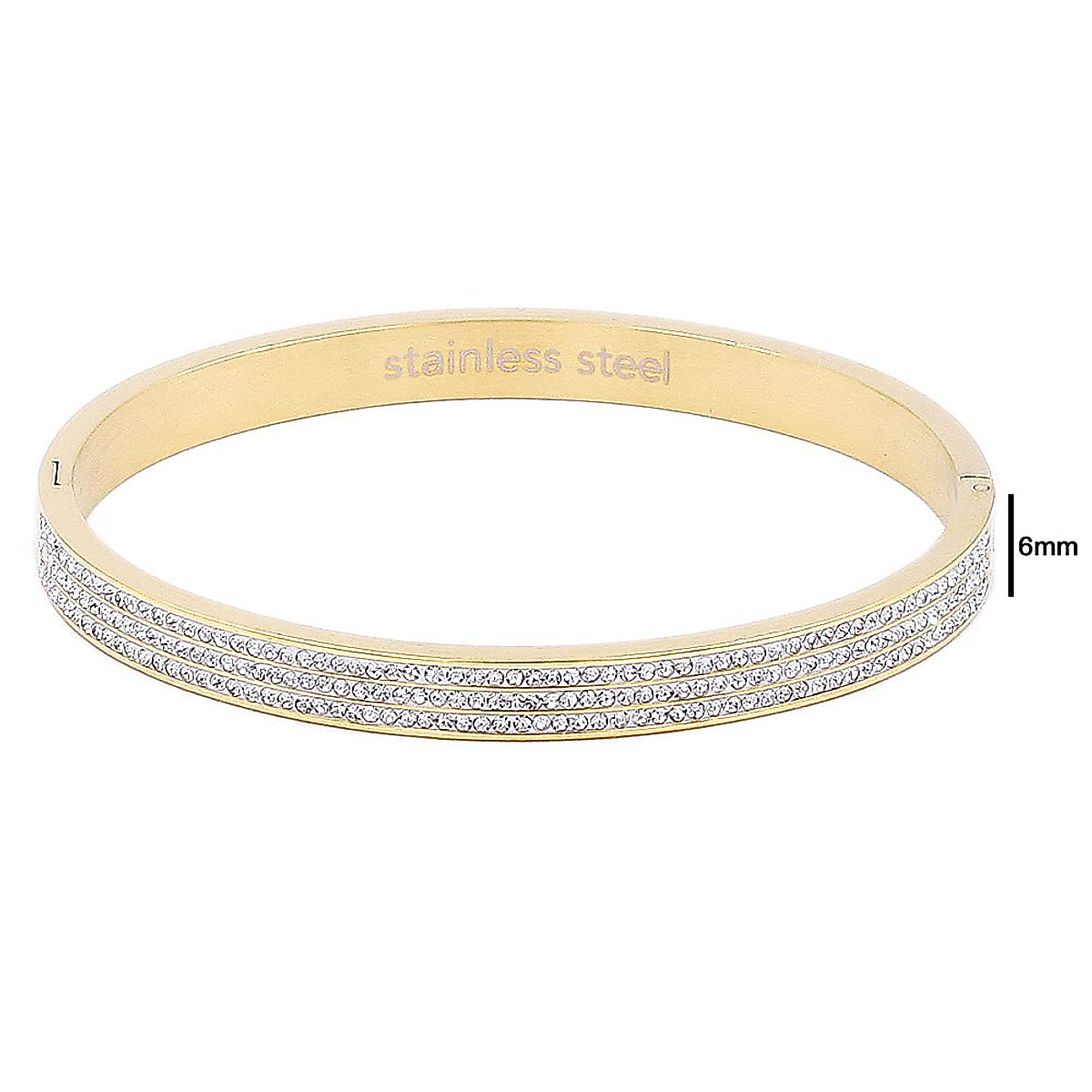 Lavencious Gold Plated Stainless Steel with CZ Stones Hinged Bangle 6mm Width Bracelets fow Women 7"(6mm Gold)