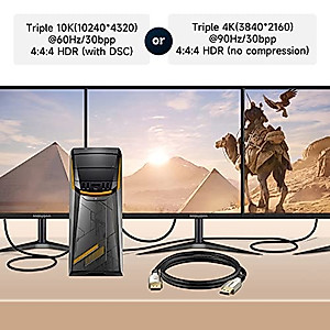 ALYYDBG Displayport 2.0 Cable 6FT, Gold Plated 16K Displayport Cable 2.0 Supports 80Gbps, 16K@60Hz, 8K@120Hz, 4K@165Hz, FreeSync G-Sync for DP Port TV, Monitor, Laptop, Graphic Cards