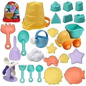 JOYIN 24 Pcs Beach Sand Toys Set with Mesh Bag Includes Sand Water Wheel, Sandbox Vehicle, Sand Molds, Bucket, Sand Shovel Tool Kits, Sand Toys for Toddlers Kids Outdoor Play