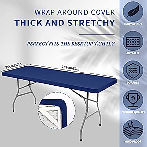 4 Packs Navy Blue Fitted Tablecloth for 6 Foot Rectangle Tables, Spandex Fitted Table Cover, 30"x72" Waterproof Reusable Elastic Edge Card Folding Table Cover for Wedding Banquet Party Picnic