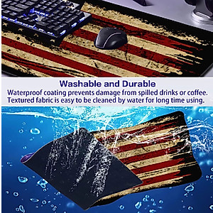 Large Extended Gaming Mouse Pad with Stitched Edges, Non-Slip Waterproof Rubber Base Mouse Pad for Office, Computer, Keyboard, Laptop and Home Desk Pad 35.4 x 15.7 x 0.12 Inch (American Antique Flag)