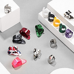 15 Pieces Banjo Guitar Picks Ring Thumb Finger Picks Alaska Open Design Finger Pick Stainless Steel Finger Picks Adjustable Plectrum Thumb Middle Finger for Acoustic Guitar Banjo Bass (Mutiple Color)