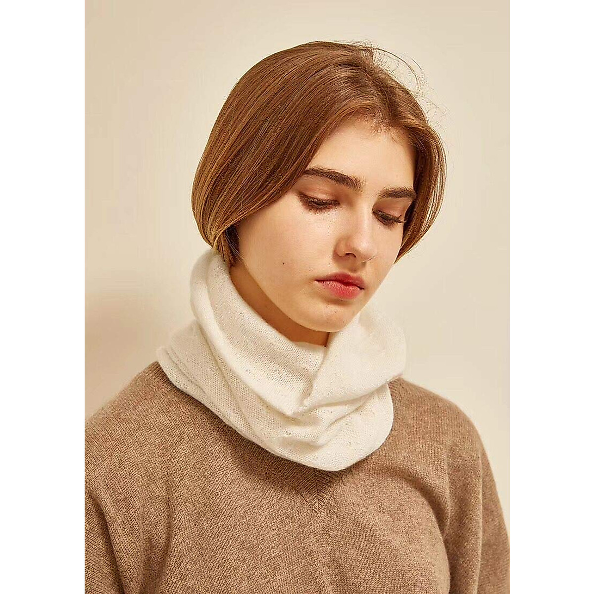 Jolmo Lander 100% Cashmere Women Winter Infinity Scarf Warm Circle Loop Neck Warmer (White)
