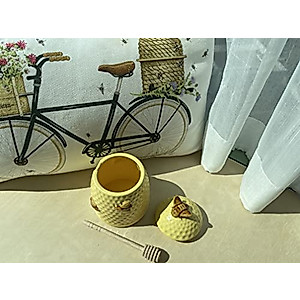 heart & home Ceramic Honey Jar with Dipper 14 oz, Honey Pot with Lid and Wood Dipper, Yellow