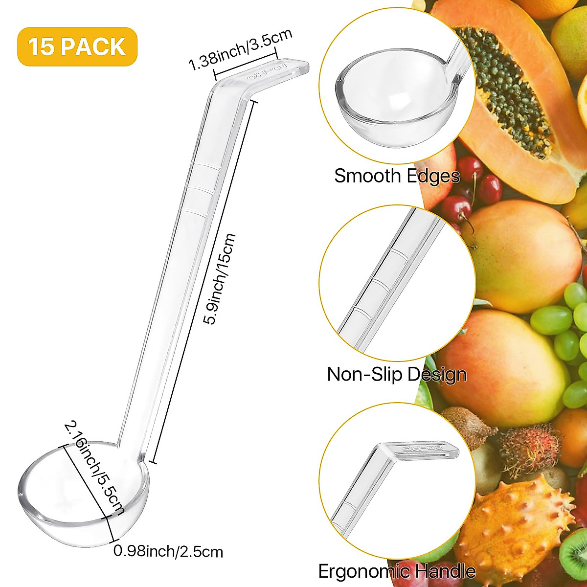 Aemygo 15 Pcs Clear Small Ladle 1 oz Gravy Ladle with Long Handle 7.9 Inch Acrylic Plastic Dressing Ladles for Serving Punch Bowl, Fruit Juices, Sauces and Toppings