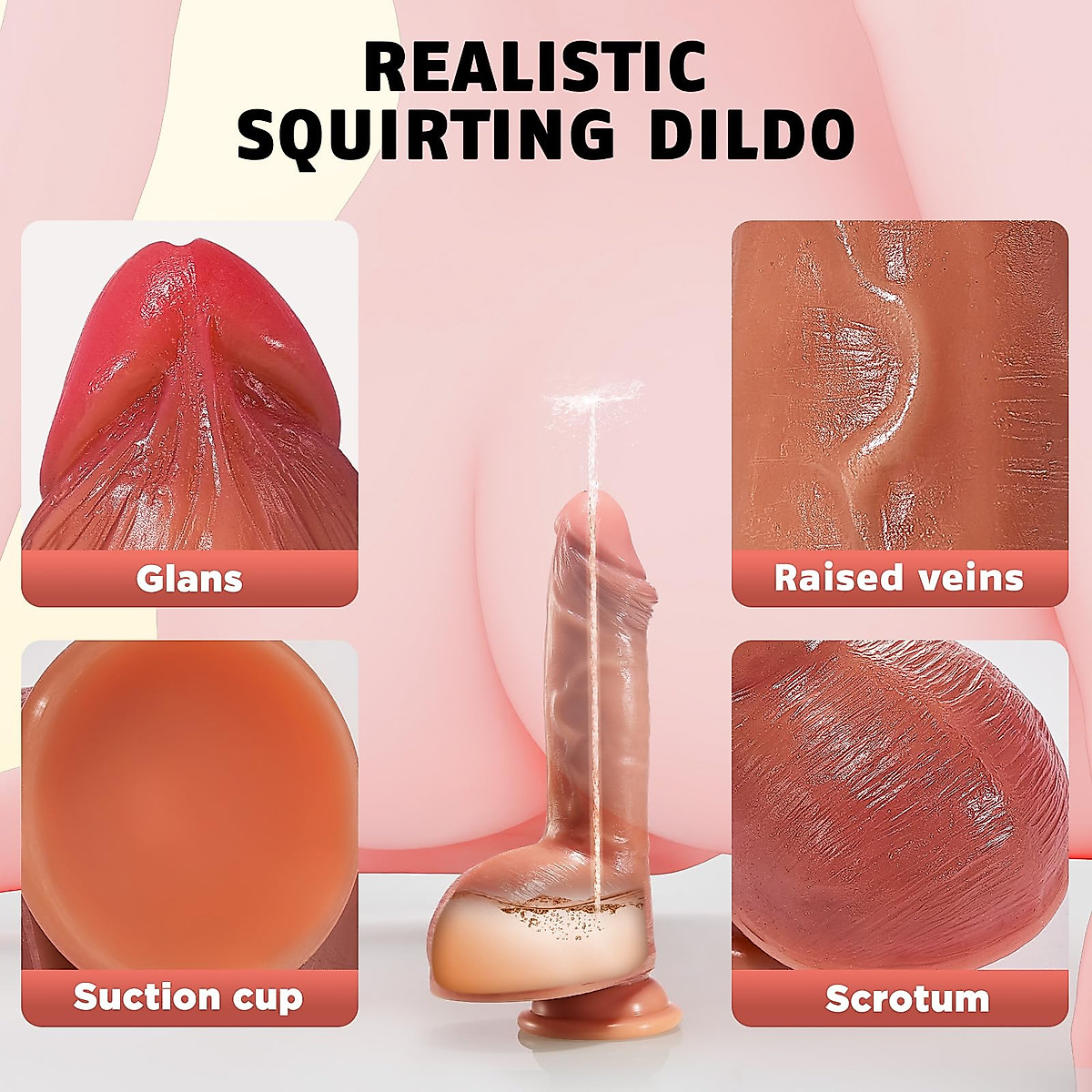 Realistic Squirting Dildo for Women - 8.3'' Soft Silicone Ejaculating Dildos with Strong Suction Cup for Hands Free Play, G-Spot Anal Prostate Adult Sex Toys for Women Men Couple Pleasure