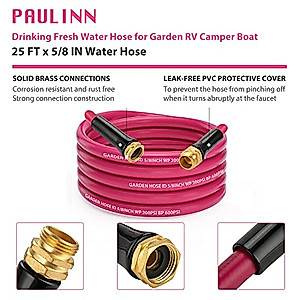 PAULINN RV Camper Garden Water Hose 5/8 in 25 FT | Drinking Fresh Water Hose for Garden RV Camper Boats Water Hose | Food Grade, Phthalate, BPA Free | No Kink and Flexible Garden Water Hose
