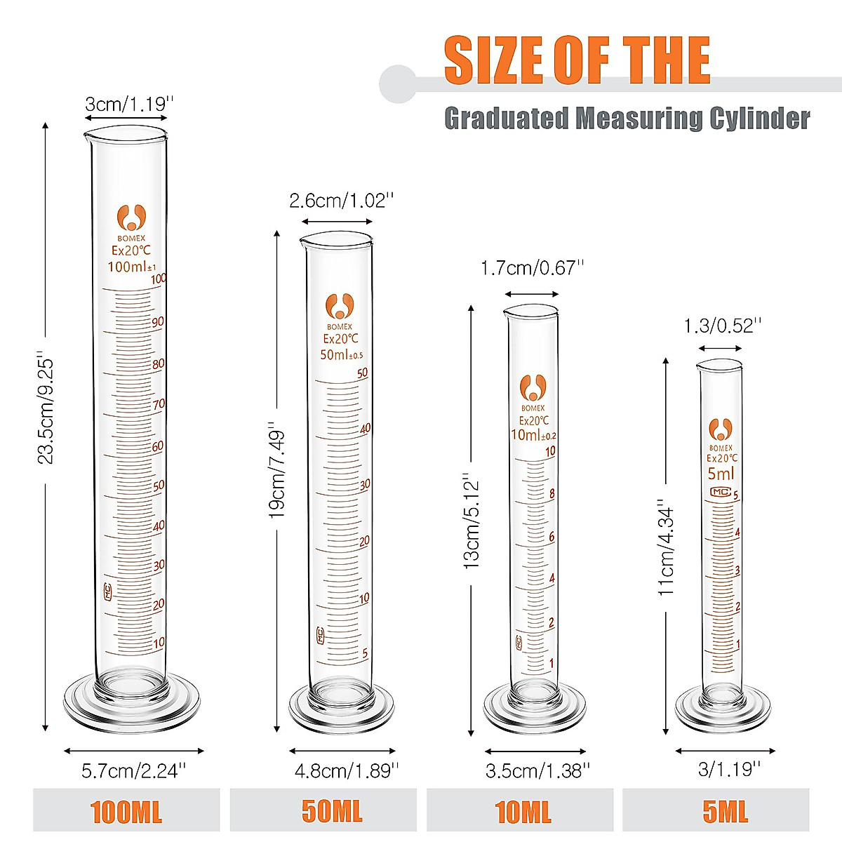 Feekoon 10 Pieces Glass Measuring Beaker and Graduated Measuring Cylinder with Stirring Rod 50/100/ 250/500/ 1000 ml Thick Glass Beakers and 5/10/ 50/100 ml Graduated Cylinders for Science Lab