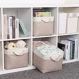 Bidtakay Baskets Large Fabric Storage Bins with Handles [3-Pack] Collapsible Storage Basket for Shelves 15 X 11 X 9.5 inches Canvas Bins for Storage Closet Organization (White&Beige)