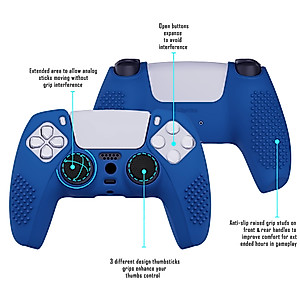 eXtremeRate PlayVital Blue 3D Studded Edition Anti-Slip Silicone Cover Skin for ps5 Controller, Soft Rubber Case Protector for ps5 Wireless Controller with 6 Black Thumb Grip Caps